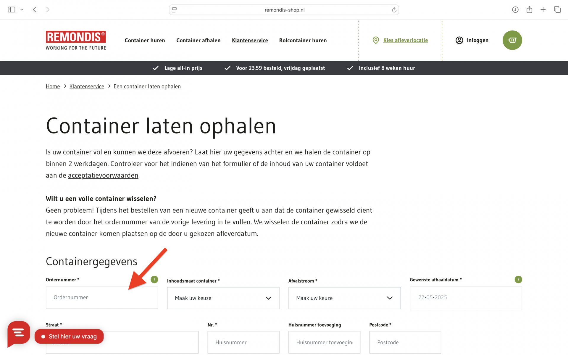 Uitleg afhaalverzoek container - REMONDIS-shop